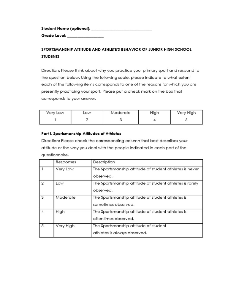 Sportsmanship Attitudes in Junior Athletes | PDF | Psychological ...