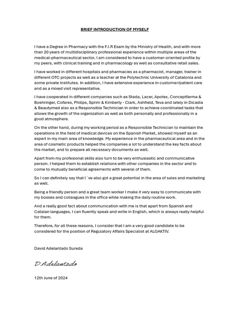 Brief Introduction Letter | PDF