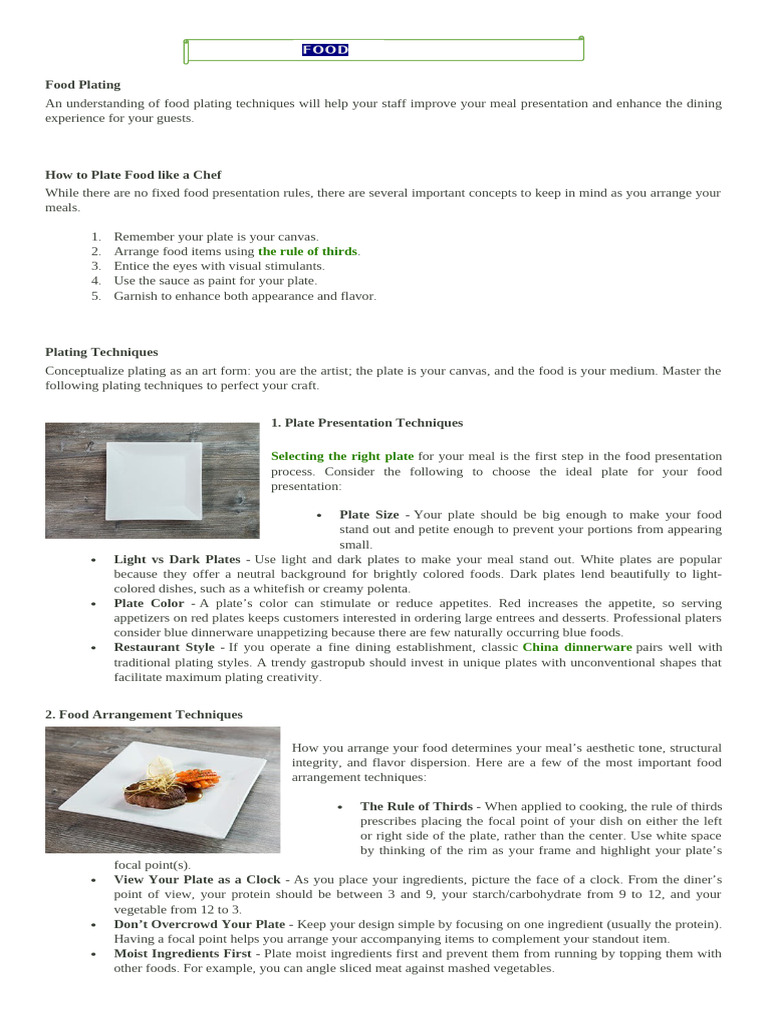 Mastering Food Plating Techniques | PDF | Taste | Restaurants
