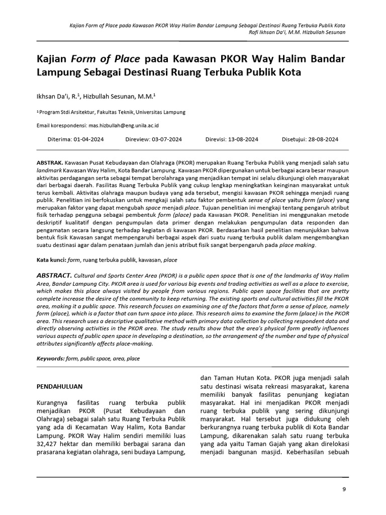 Kajian Form of Place Pada Kawasan PKOR Way Halim B | PDF