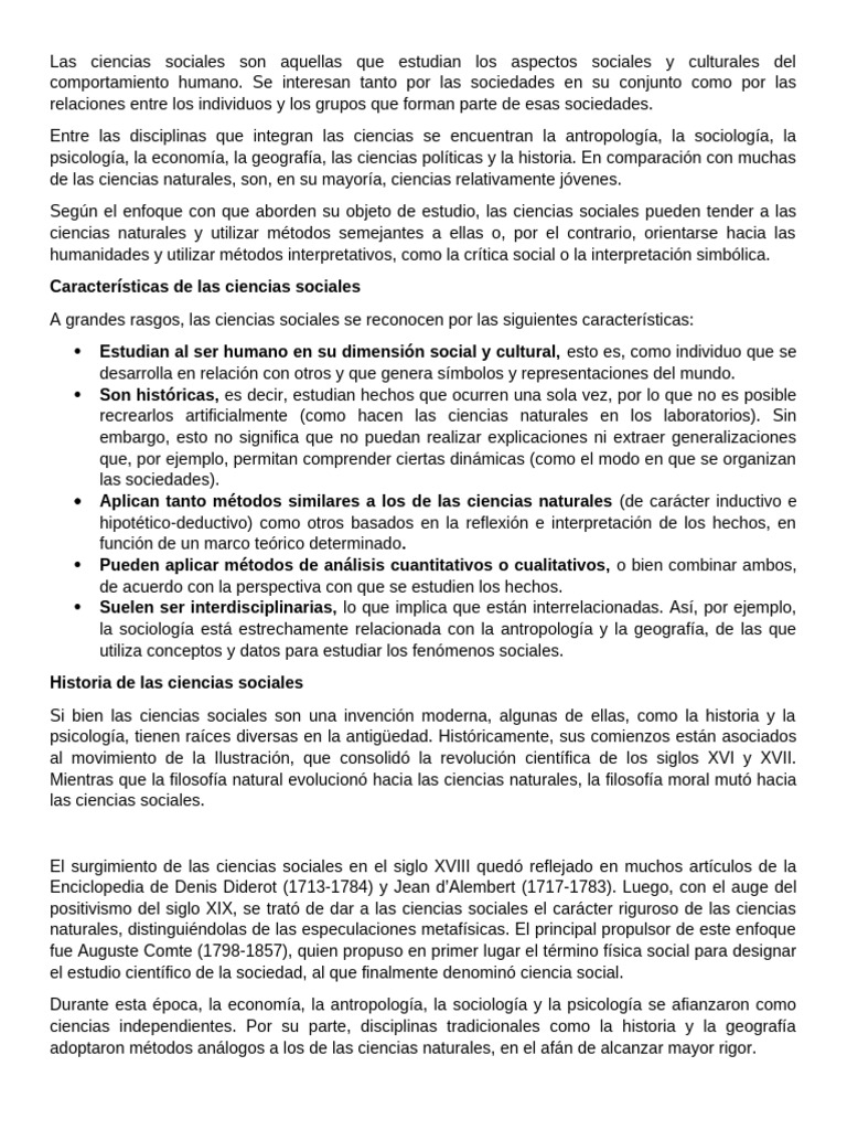 Las Ciencias Sociales Son Aquellas Que Estudian Los Aspectos Sociales y ...