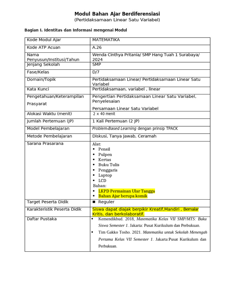 Modul Ajar Mat - SMP HT 1 | PDF