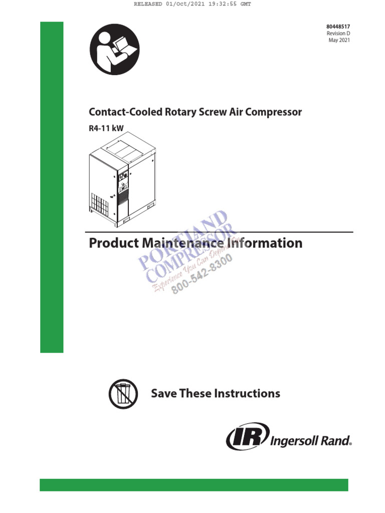Ingersoll Rand R4 11i Product Maintenance Information | PDF | Valve | Screw
