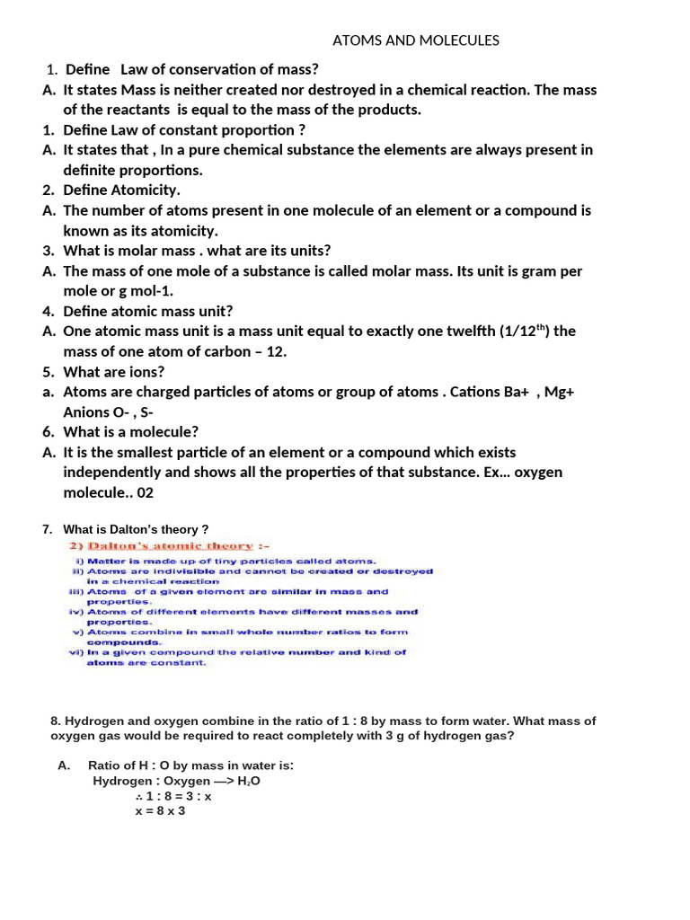 SLOW LEARNERS ATOMS AND MOLECULES | PDF