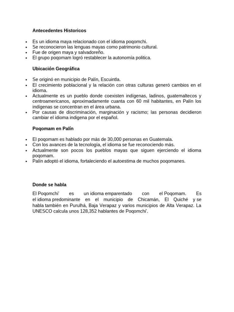 Historia del idioma Poqomam y Poqomchi | PDF