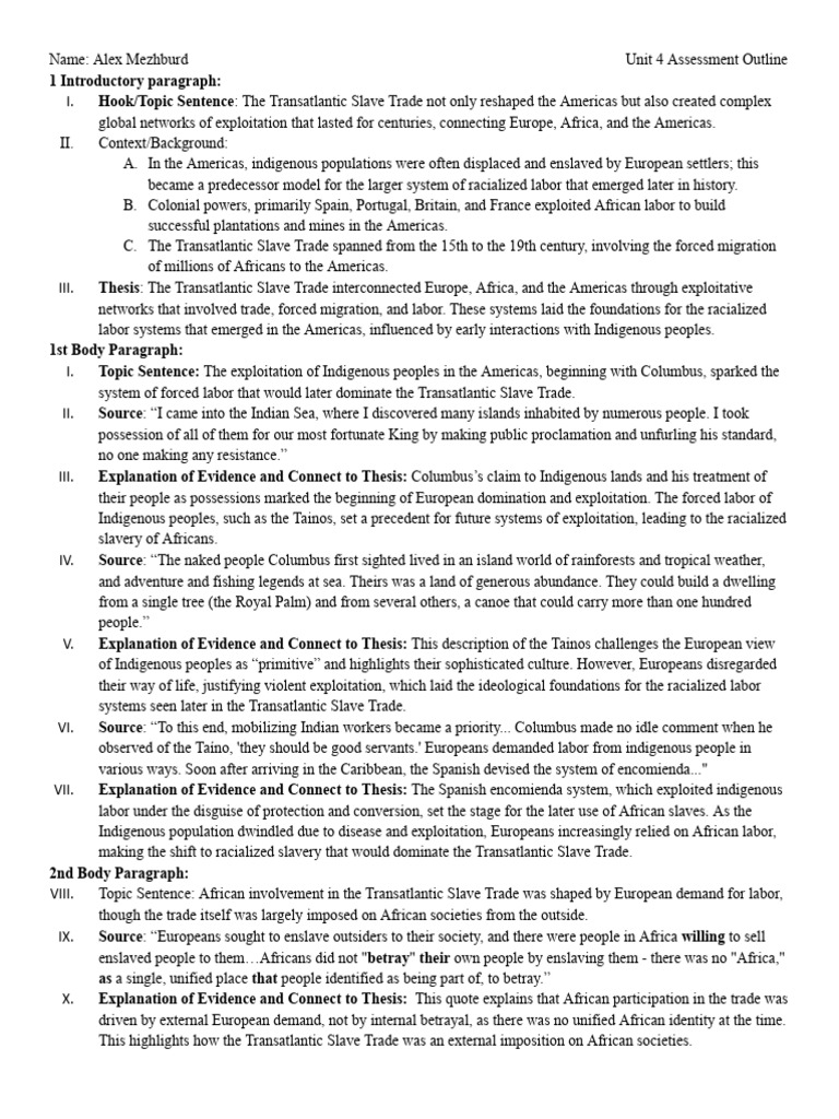 4.6 Unit 4 Assessment Outline | PDF | Atlantic Slave Trade | Slavery