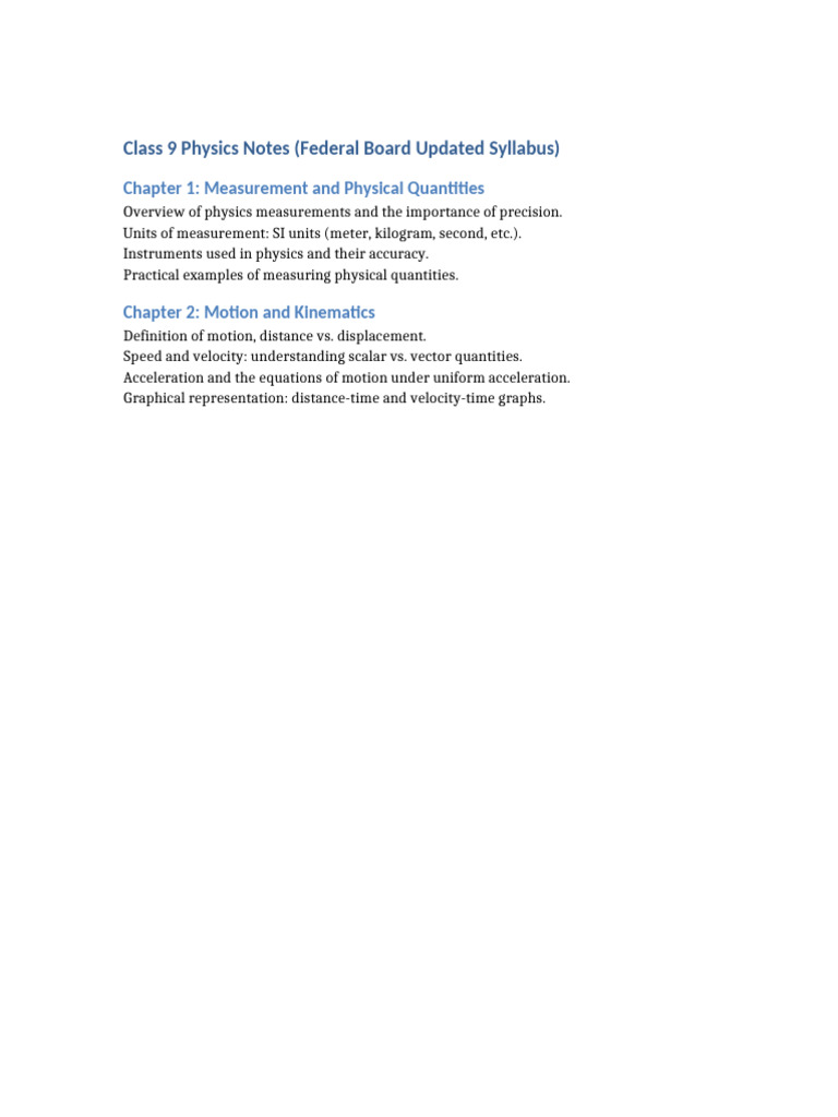 Physics Notes Class9 FederalBoard | PDF