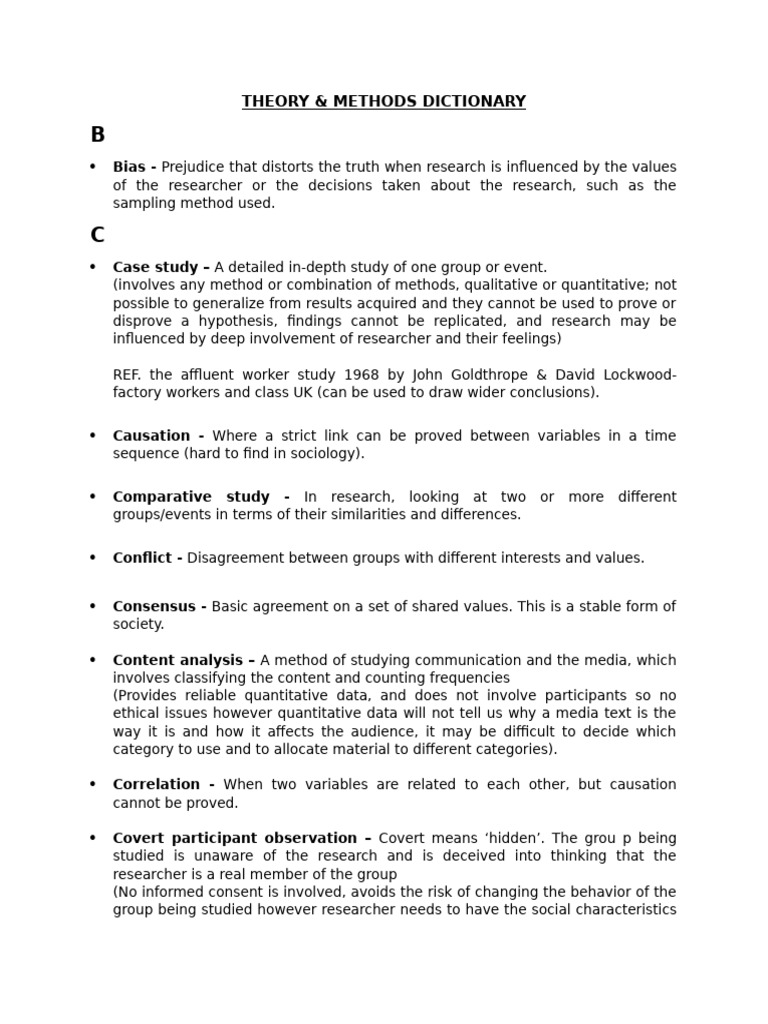 Socio - Theory and Methods Dictionary | PDF | Sampling (Statistics) | Survey Methodology