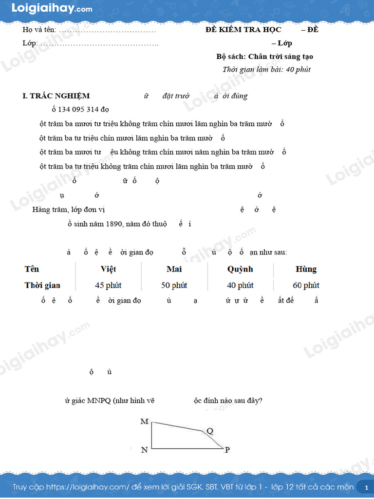 De Kiem Tra Hoc Ki 1 Toan 4 Chan Troi Sang Tao de So 6 1734418675 | PDF