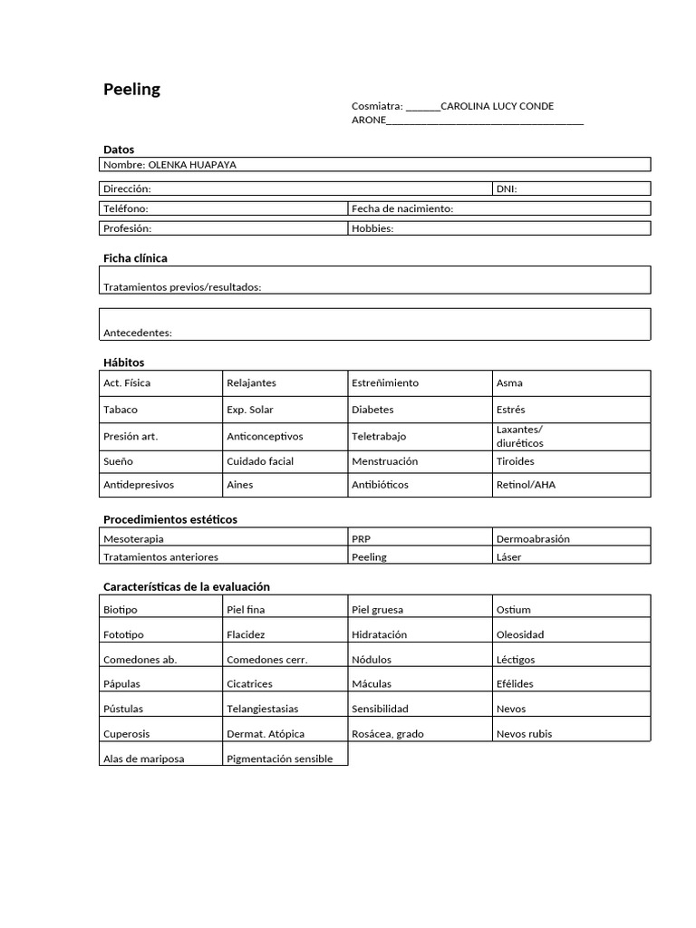 Anexo 1 Ficha de Peeling | PDF
