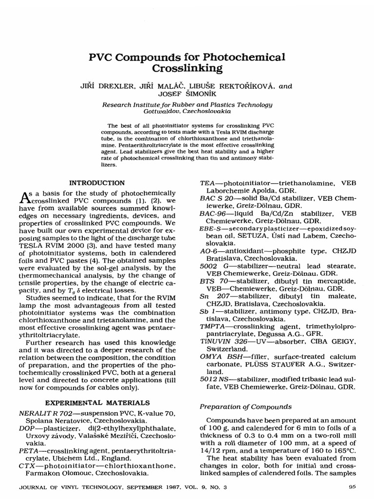 1987-PVC Compounds For Photochemical Crosslinking | PDF | Extrusion ...