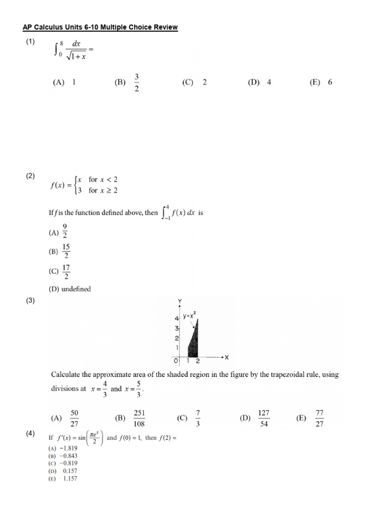 AP Calculus MC Review: Units 6-10 | PDF