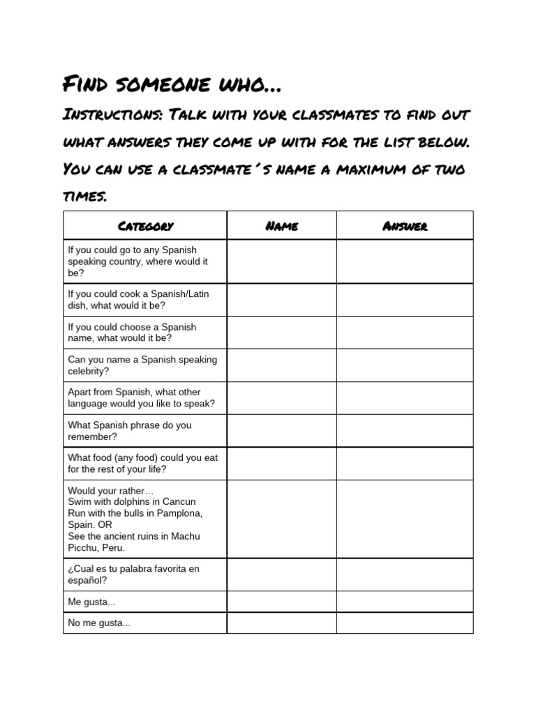 Spanish Icebreaker Activities | PDF
