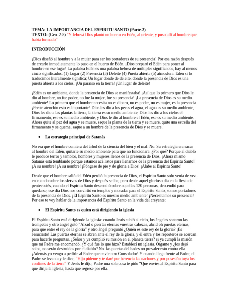 LA IMPORTANCIA DEL ESPIRITU SANTO-2 (En El Creyente) | PDF | espíritu Santo | Jardín del Edén