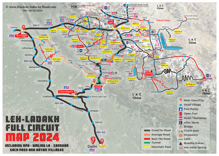 Leh-Ladakh Full Circuit Map 2024 | PDF
