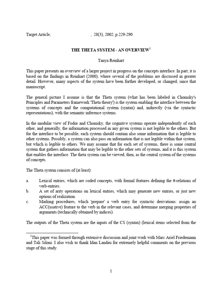 Overview of the Theta System in Linguistics | PDF | Lexical Semantics ...