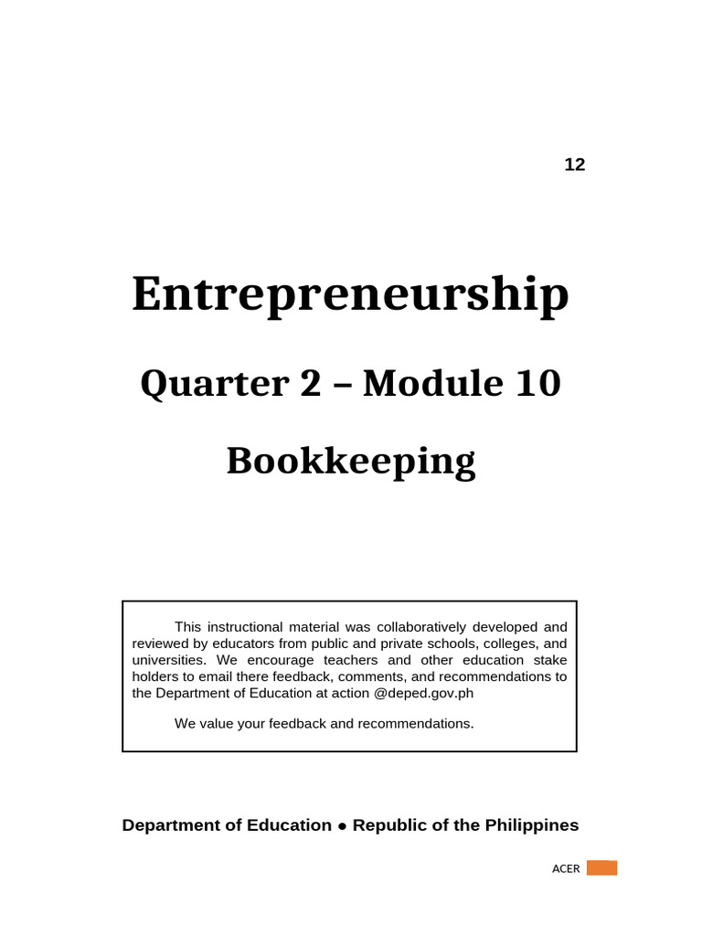 Entrep12 Q1 Mod10 Bookkeeping v1 | PDF | Debits And Credits | Depreciation