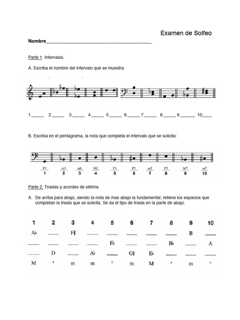 Examen de Solfeo: Intervalos y Acordes | PDF