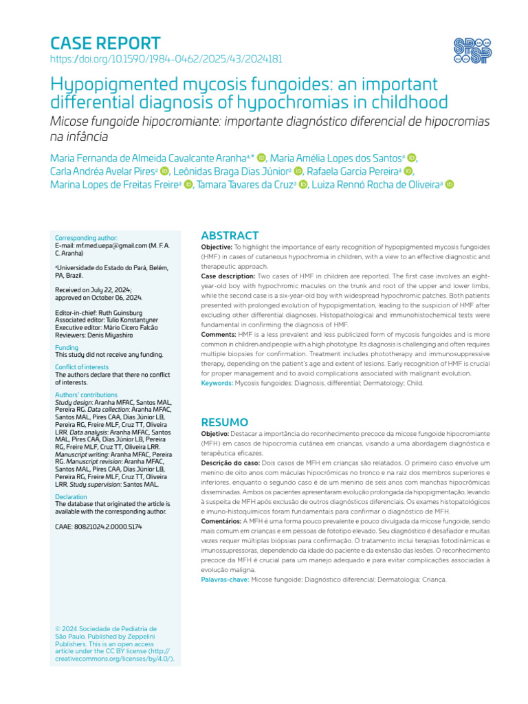 Hypopigmented mycosis fungoides: an important differential diagnosis of ...