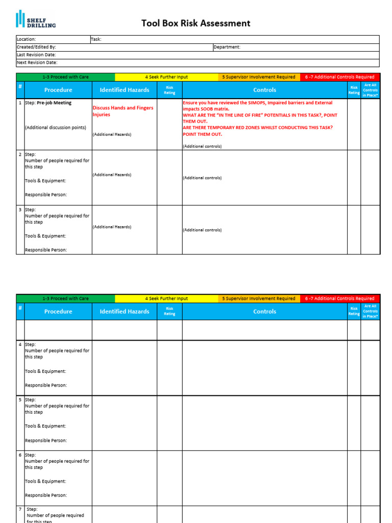 4c. Shelf Drilling Tool Box Risk Assessment Form | PDF | Risk | Risk ...