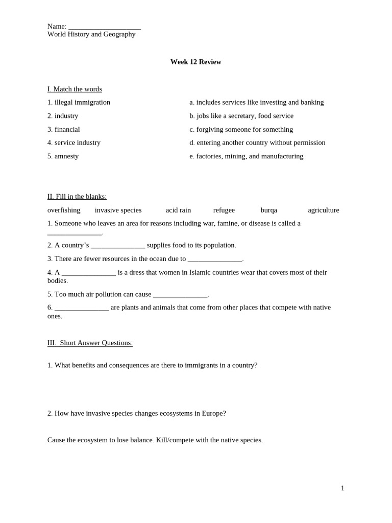 World History Week 12 Review Guide | PDF | Natural Environment