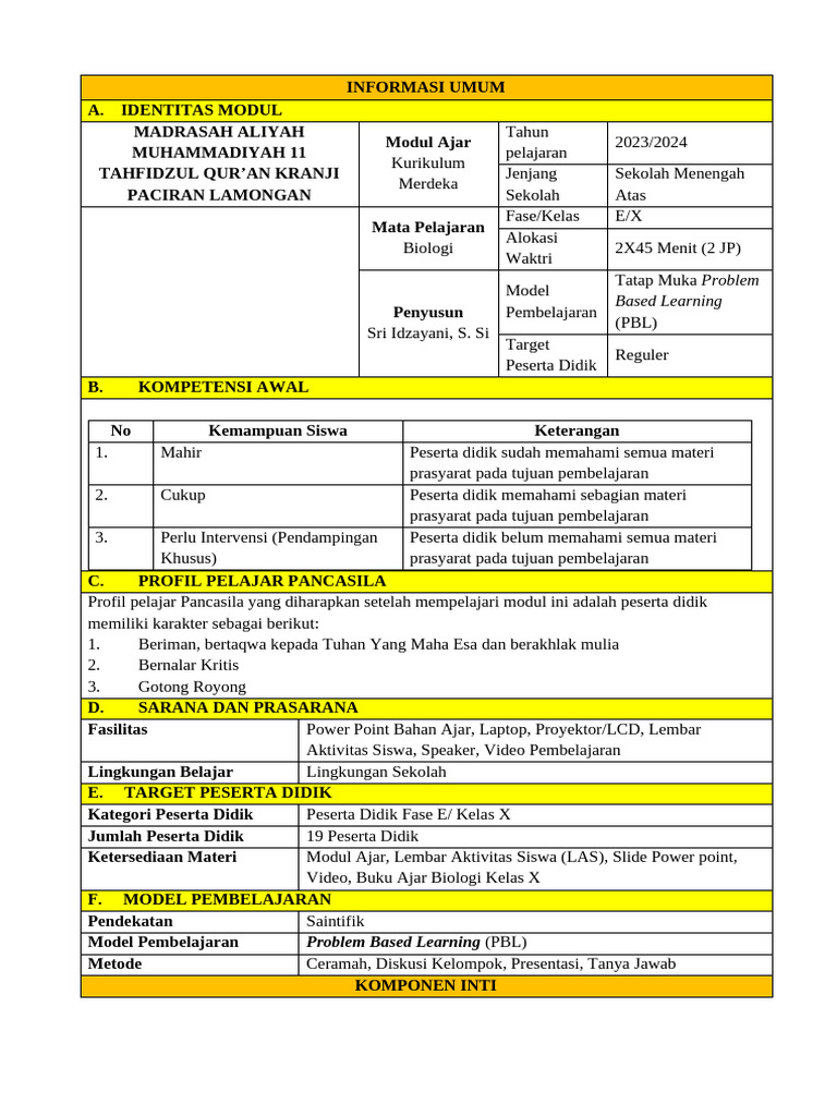 Modul Ajar Virus - PBL (Repaired) | PDF