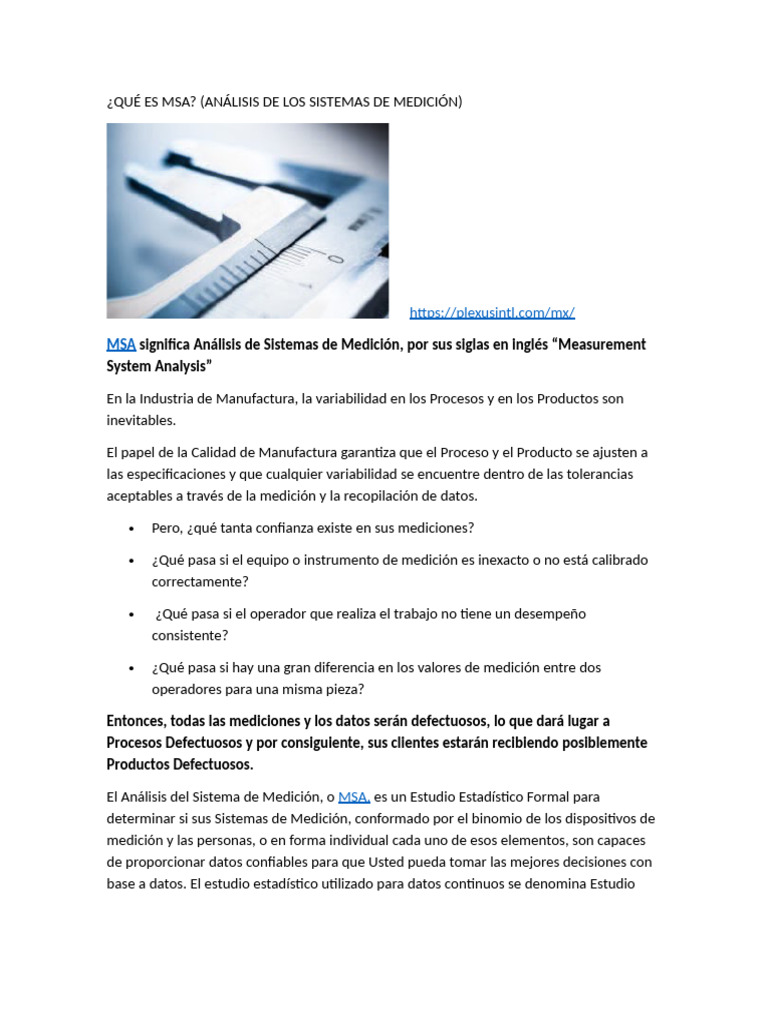 Análisis de Sistemas de Medición (MSA) | PDF | Medición | Estadísticas