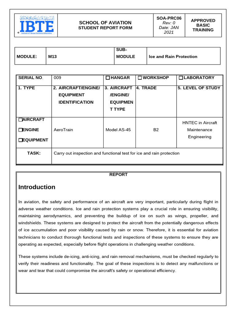 Ice and Rain Protection - Shafinaz - Report | PDF | Safety | Ice