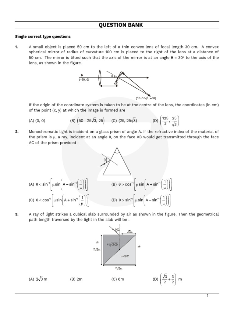 SP - Geometrical Optics Question Bank Final | PDF | Mirror | Optics