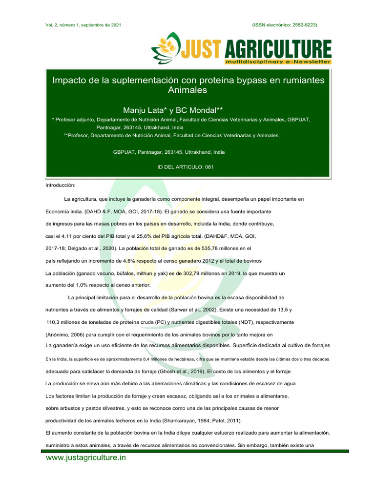 Impact of Bypass Protein Supplementation in Ruminant Animals | PDF ...