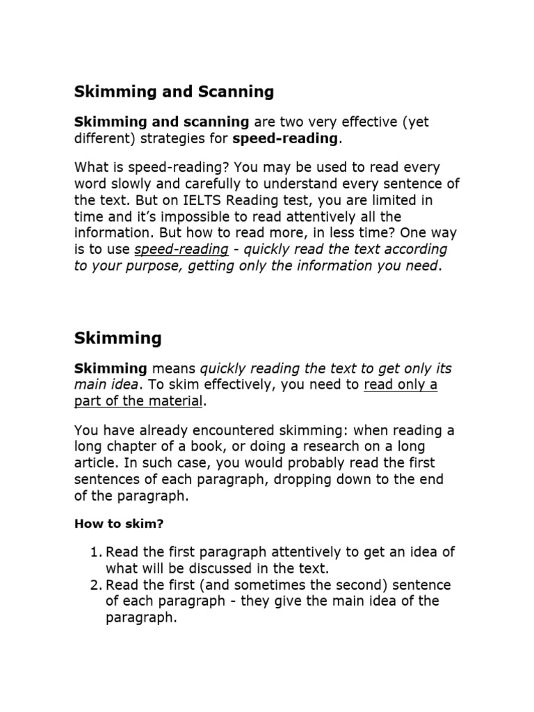 Skimming and Scanning STUDENTS | PDF | Speed Reading | Natural Environment