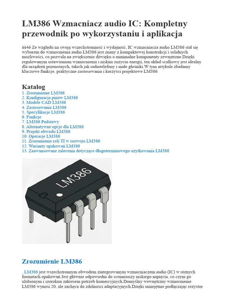 LM386 Wzmacniacz Audio IC - Kompletny Przewodnik Po Wykorzystaniu I ...
