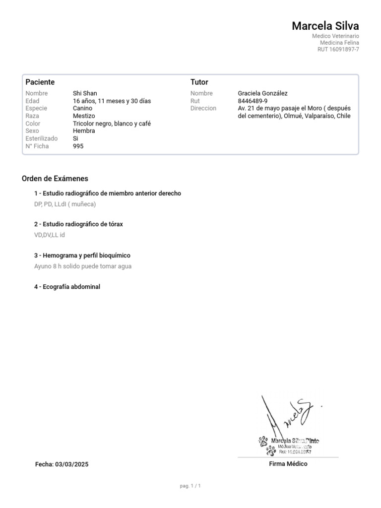Exámenes Veterinarios para Canino Shi Shan | PDF