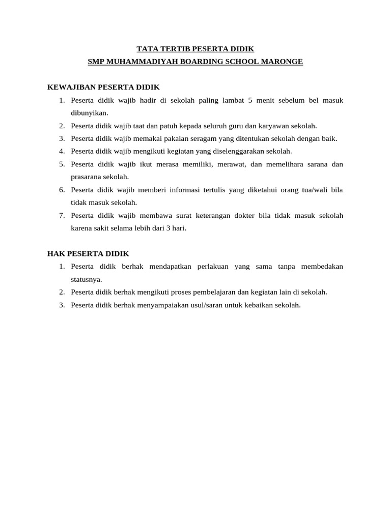 Tata Tertib Peserta Didik | PDF