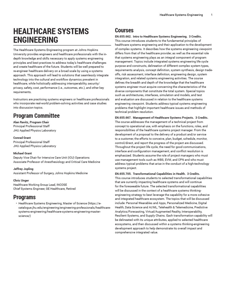 Healthcare Systems Engineering | PDF | Systems Engineering | Engineering