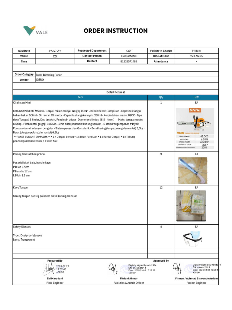 5 Mar 2025 Order Instruction Form (Tools Trimming) - Rev | PDF