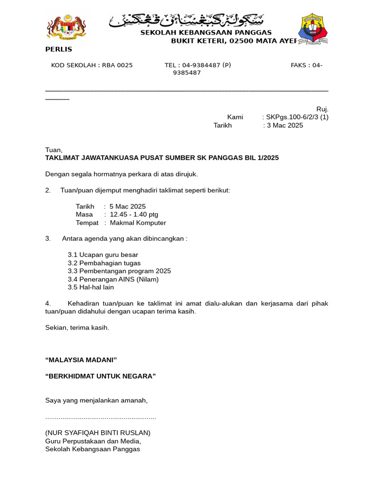 SURAT PANGGILAN MESYUARAT | PDF