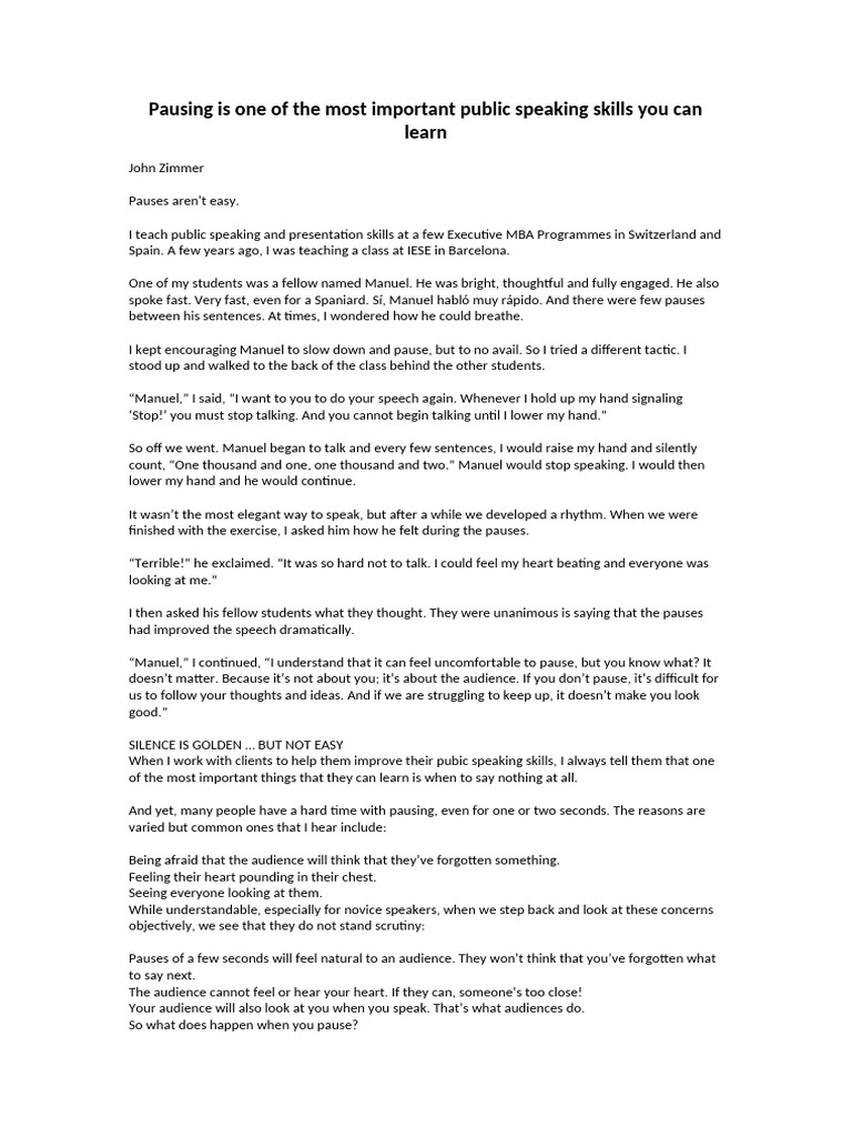Pausing in Public Speaking | PDF | Question