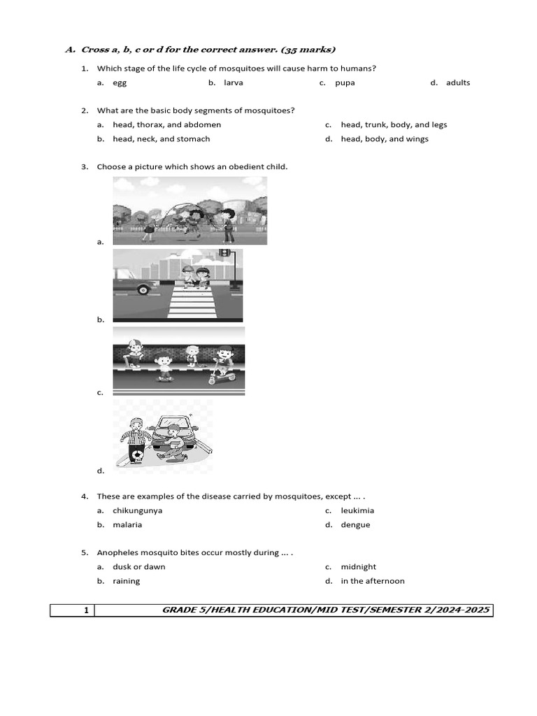 Grade 5 Health Education Mid Test 2024 | PDF | Mosquito | Malaria
