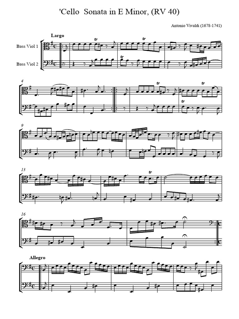 Marcello Sonata in e Minor - Cello 2 | PDF