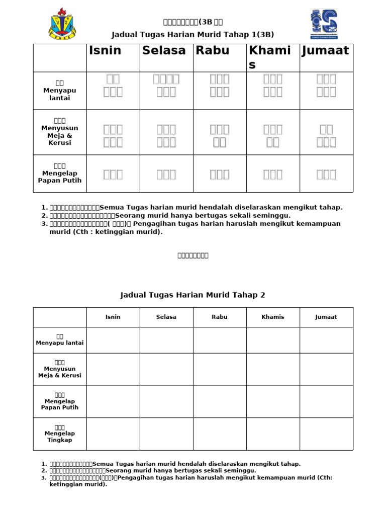 Jadual Tugas Kebersihan | PDF
