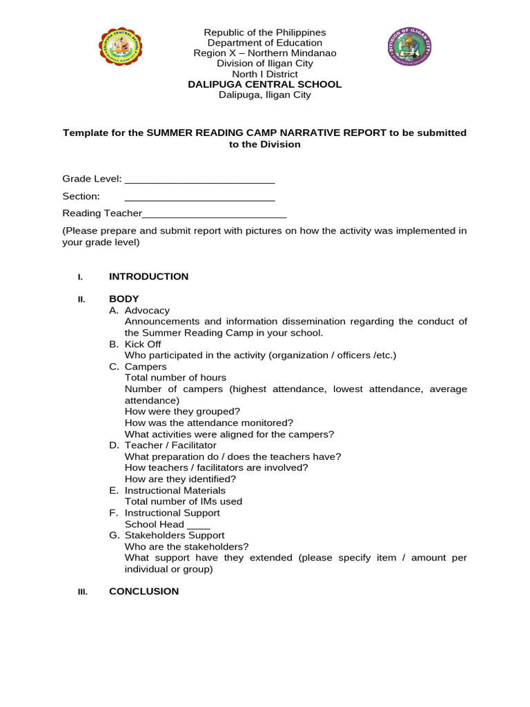 Template Reading Camp Narrative Report | PDF