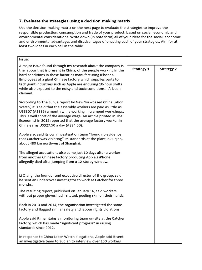 Decision Matrix | PDF | Apple Inc. | Labor Rights