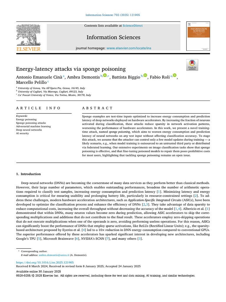 Energy-Latency Attacks Via Sponge Poisoning | PDF | Deep Learning | Mathematical Optimization