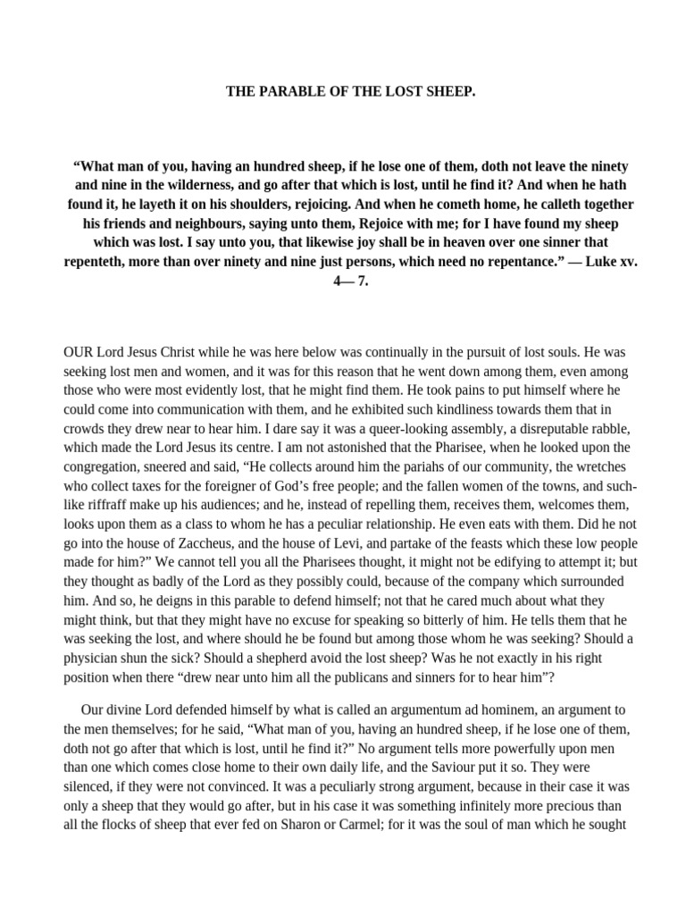 The Lost Sheep Parable Explained | PDF | Jesus | Religious Belief And ...