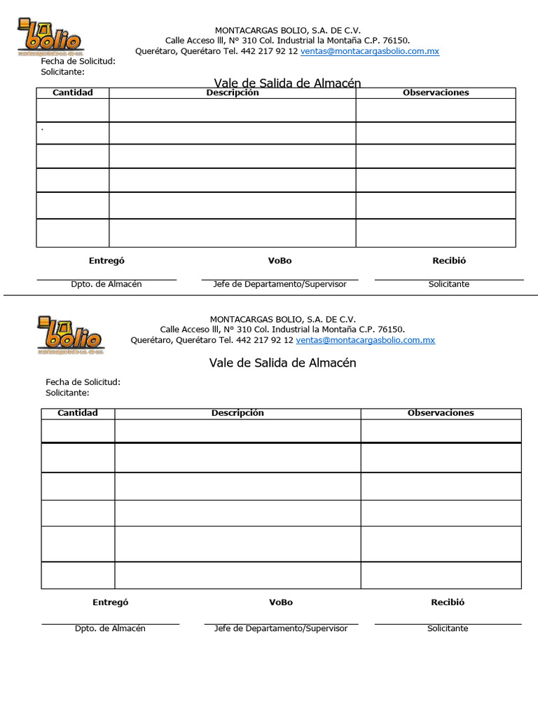 Vale - Salida - Almacen 2024 | PDF