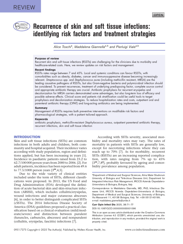 Recurrence of Skin and Soft Tissue Infections Identifying Risk Factors | PDF | Methicillin ...