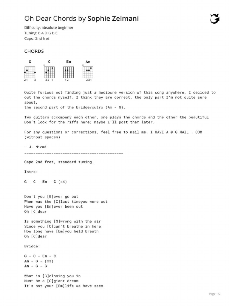 Oh Dear Chords | PDF