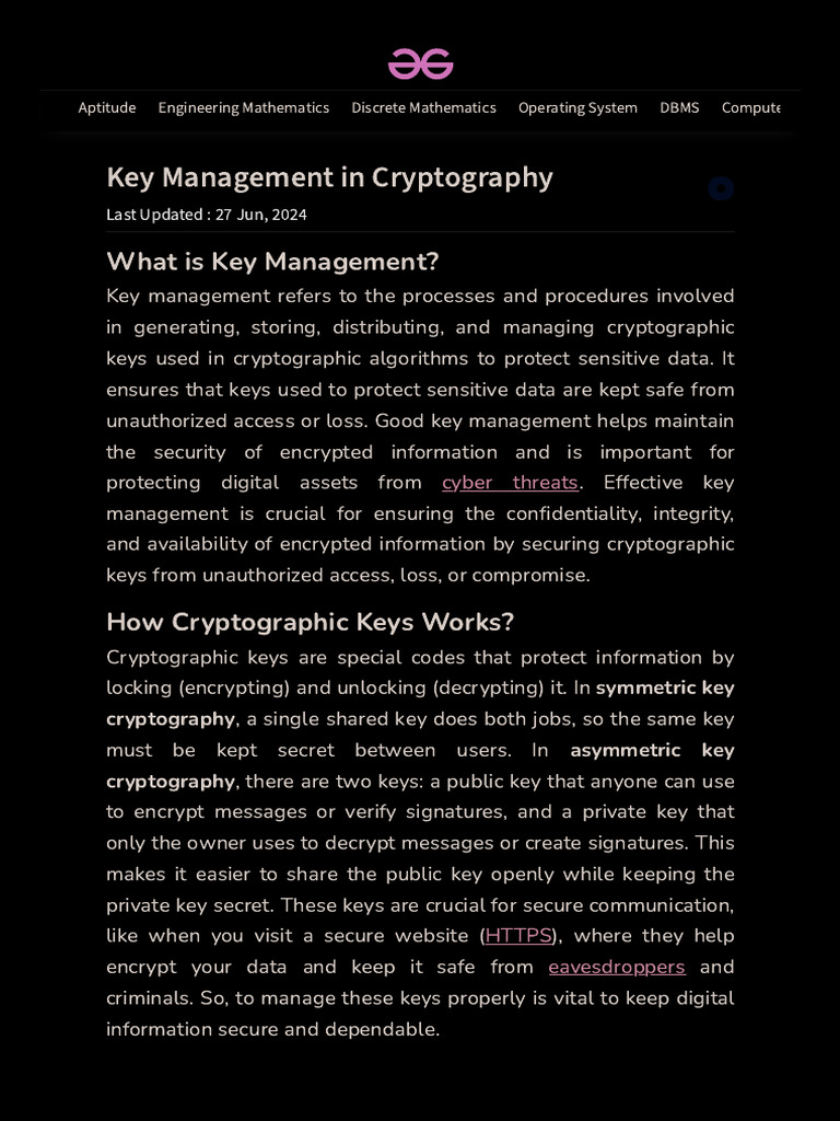 Key Management-invert | PDF | Key (Cryptography) | Public Key Cryptography