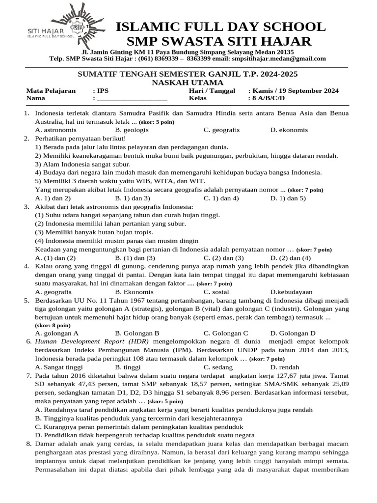 Soal PTS Ganjil Ips Kelas 8 2425 | PDF